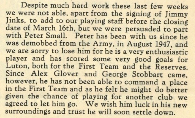 Peter Small | Hatters Heritage | A History of Luton Town FC