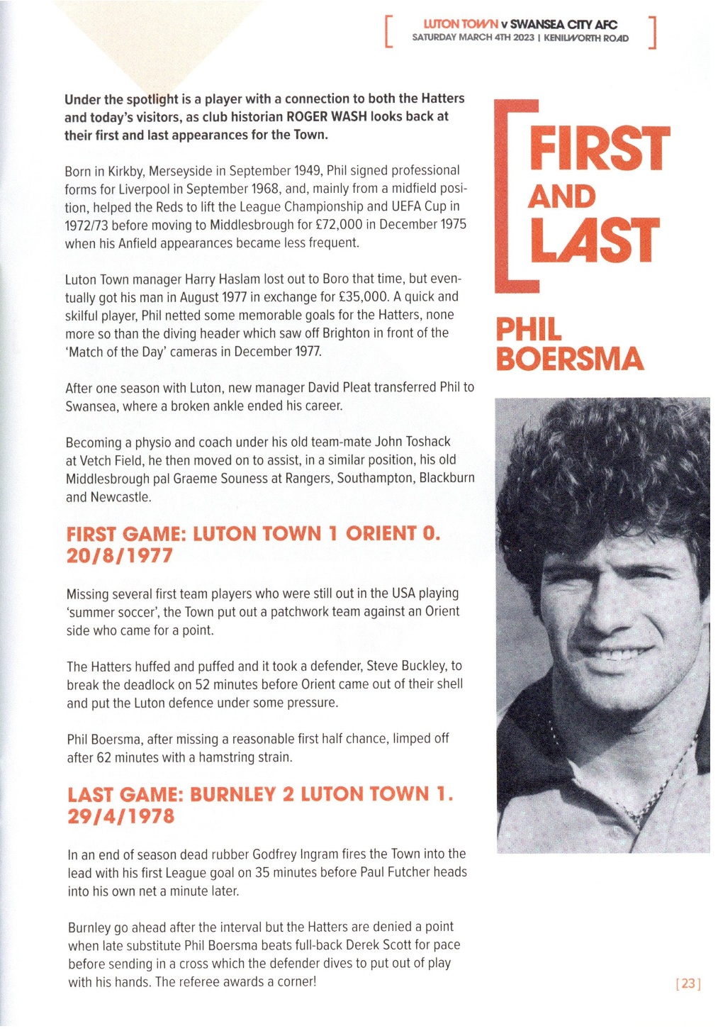 Phil Boersma | Hatters Heritage | A History of Luton Town FC