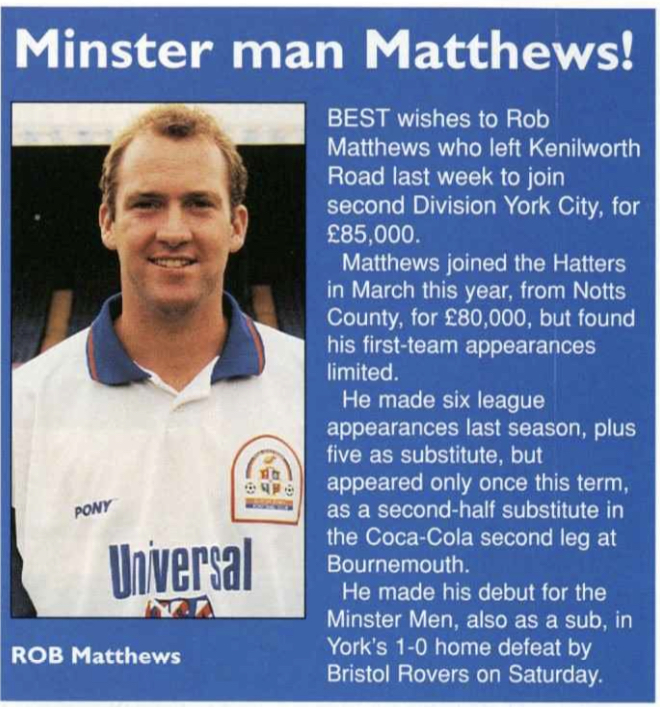 Rob Matthews | Hatters Heritage | A History of Luton Town FC
