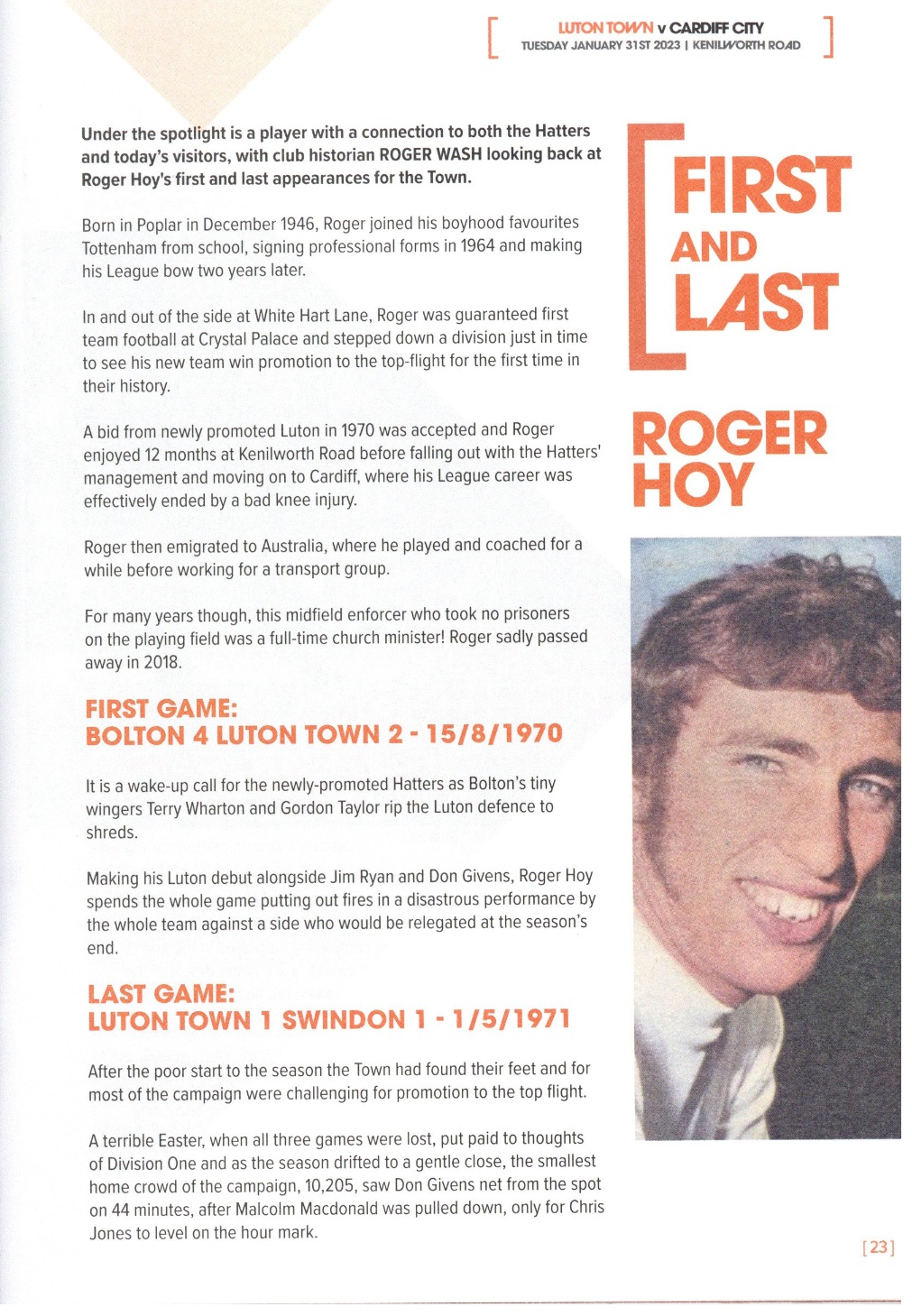 Roger Hoy | Hatters Heritage | A History of Luton Town FC