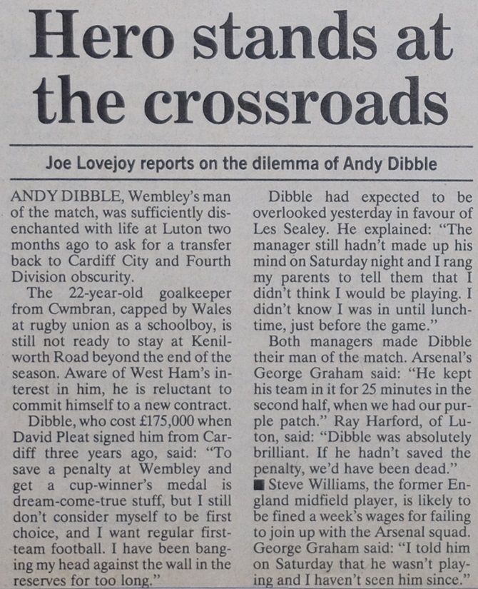 Andy Dibble | Hatters Heritage | A History of Luton Town FC