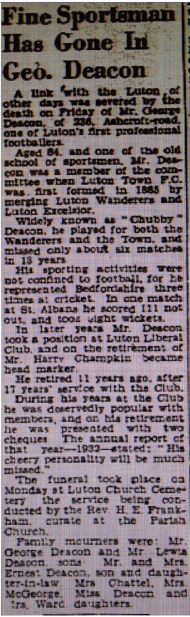 George Deacon | Hatters Heritage | A History of Luton Town FC