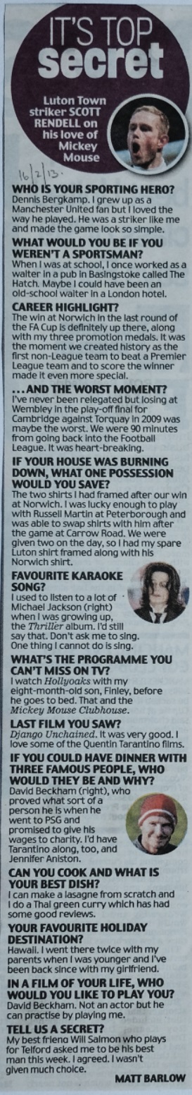 Scott Rendell | Hatters Heritage | A History of Luton Town FC