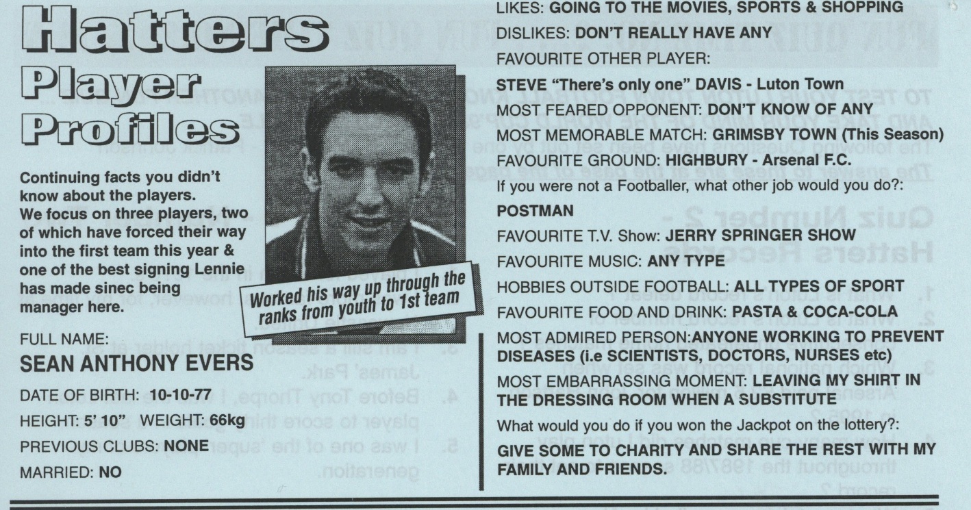 Sean Evers | Hatters Heritage | A History of Luton Town FC