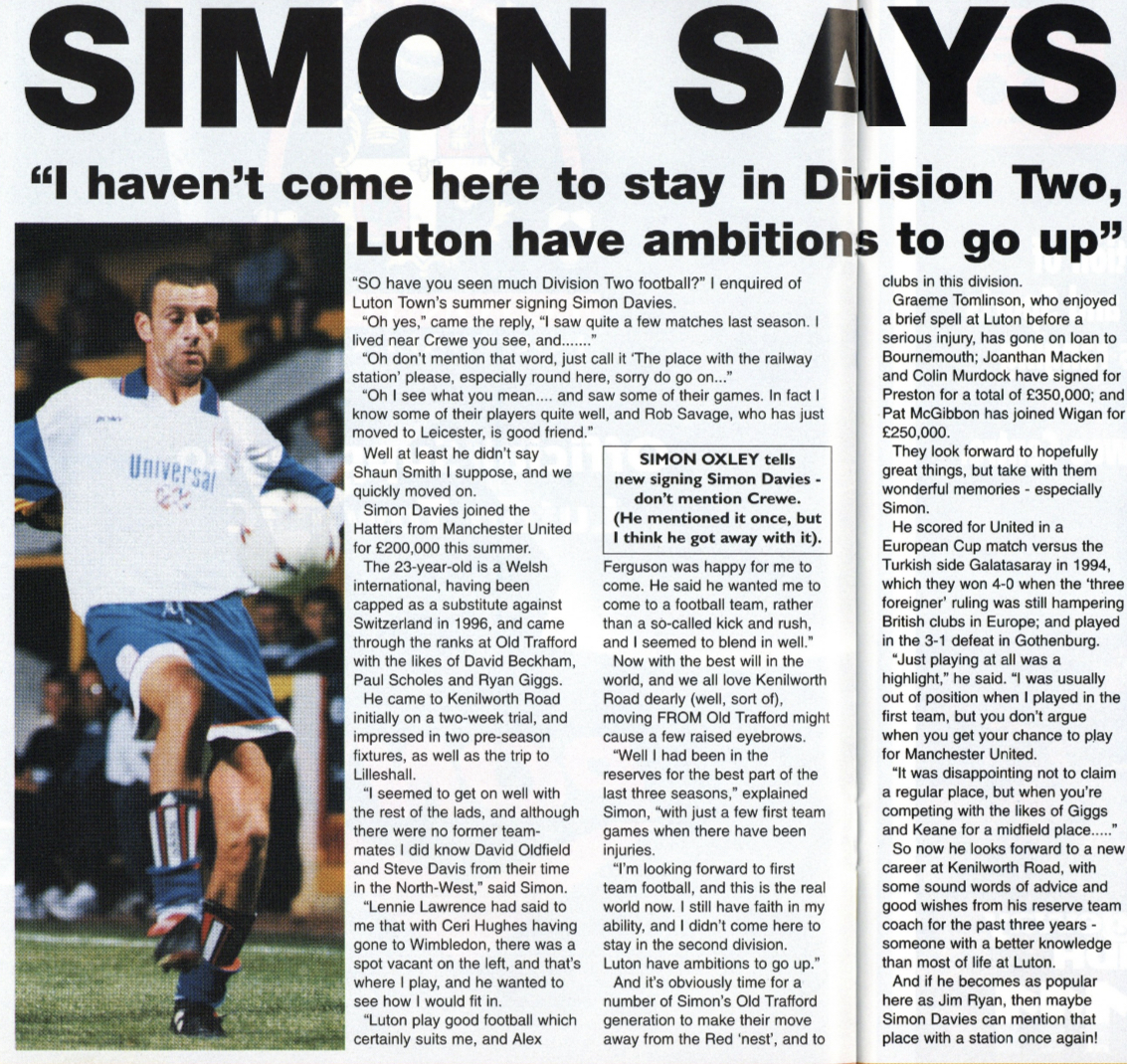 Simon Davies | Hatters Heritage | A History of Luton Town FC