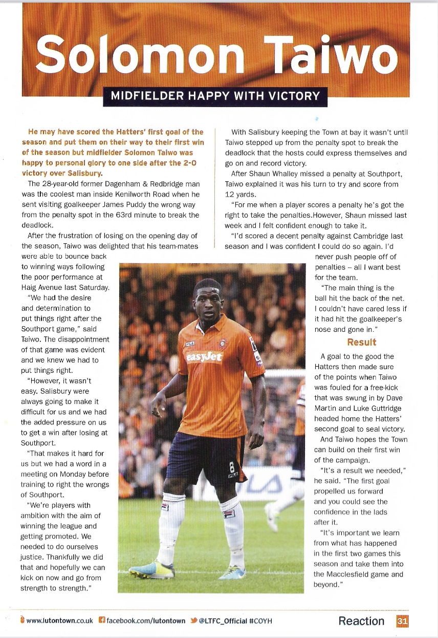 Solomon Taiwo | Hatters Heritage | A History of Luton Town FC