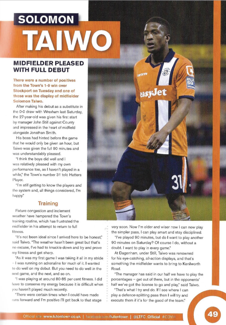 Solomon Taiwo | Hatters Heritage | A History of Luton Town FC