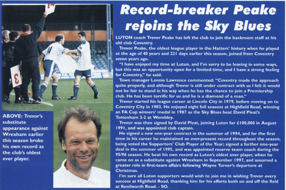 Trevor Peake | Hatters Heritage | A History of Luton Town FC