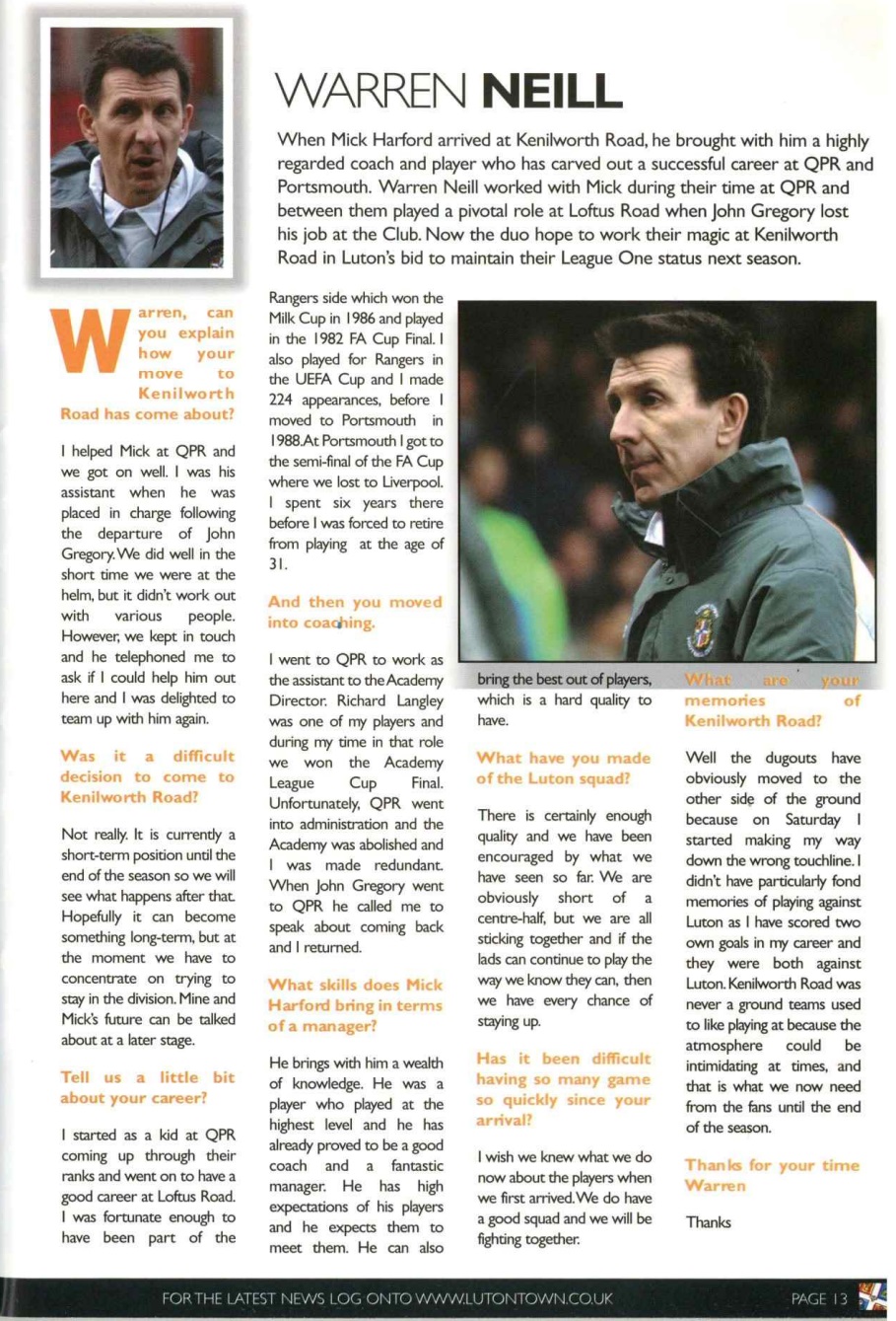 Warren Neill | Hatters Heritage | Luton Town FC