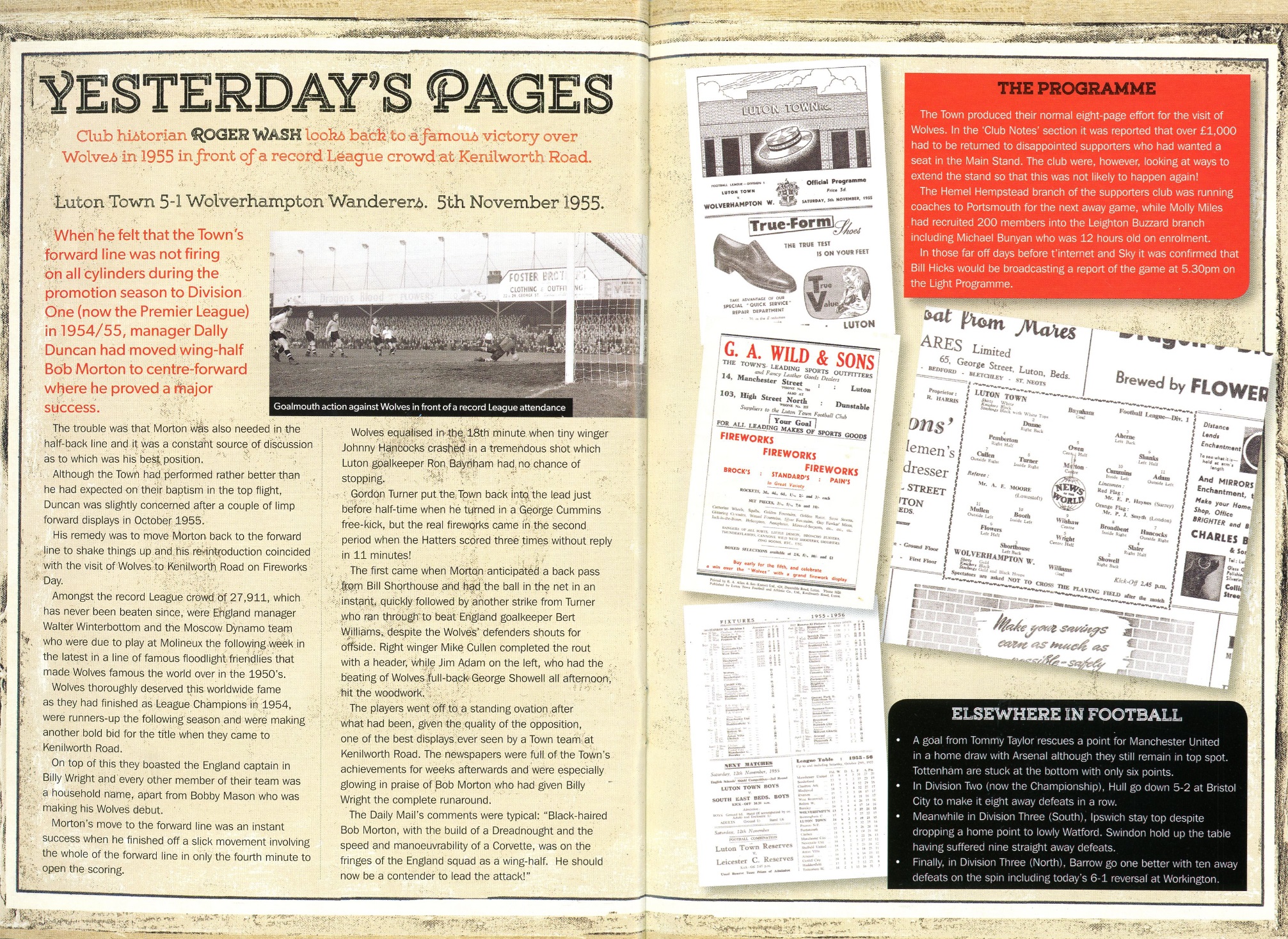 Luton Town FC vs Wolverhampton Wanderers (5th Nov 1955) | Hatters ...