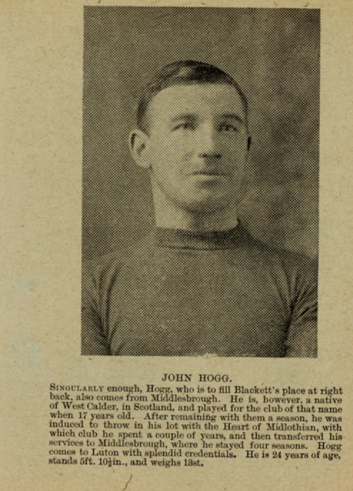John Hogg | Hatters Heritage | A History of Luton Town FC