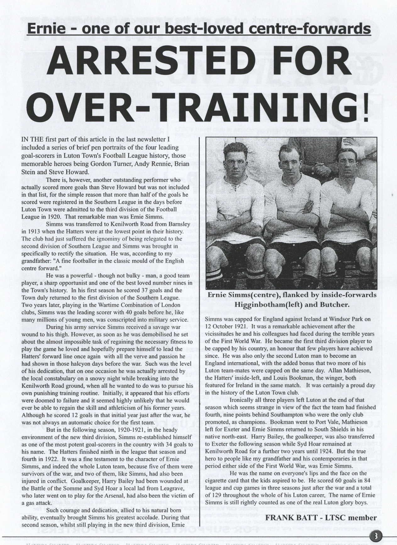 Ernie Simms | Hatters Heritage | A History of Luton Town FC