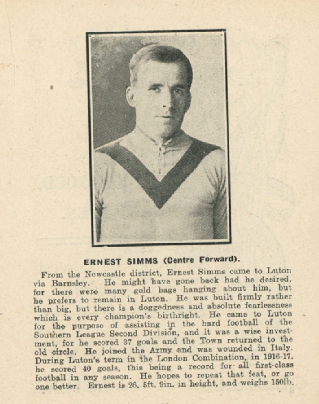 Ernie Simms | Hatters Heritage | A History of Luton Town FC