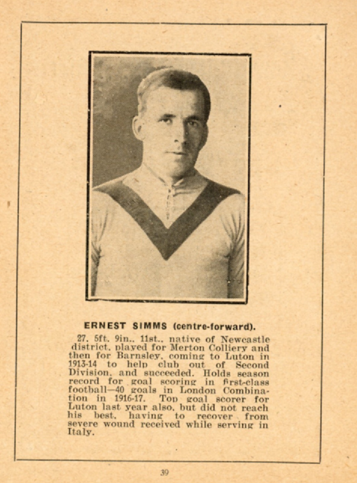Ernie Simms | Hatters Heritage | A History of Luton Town FC