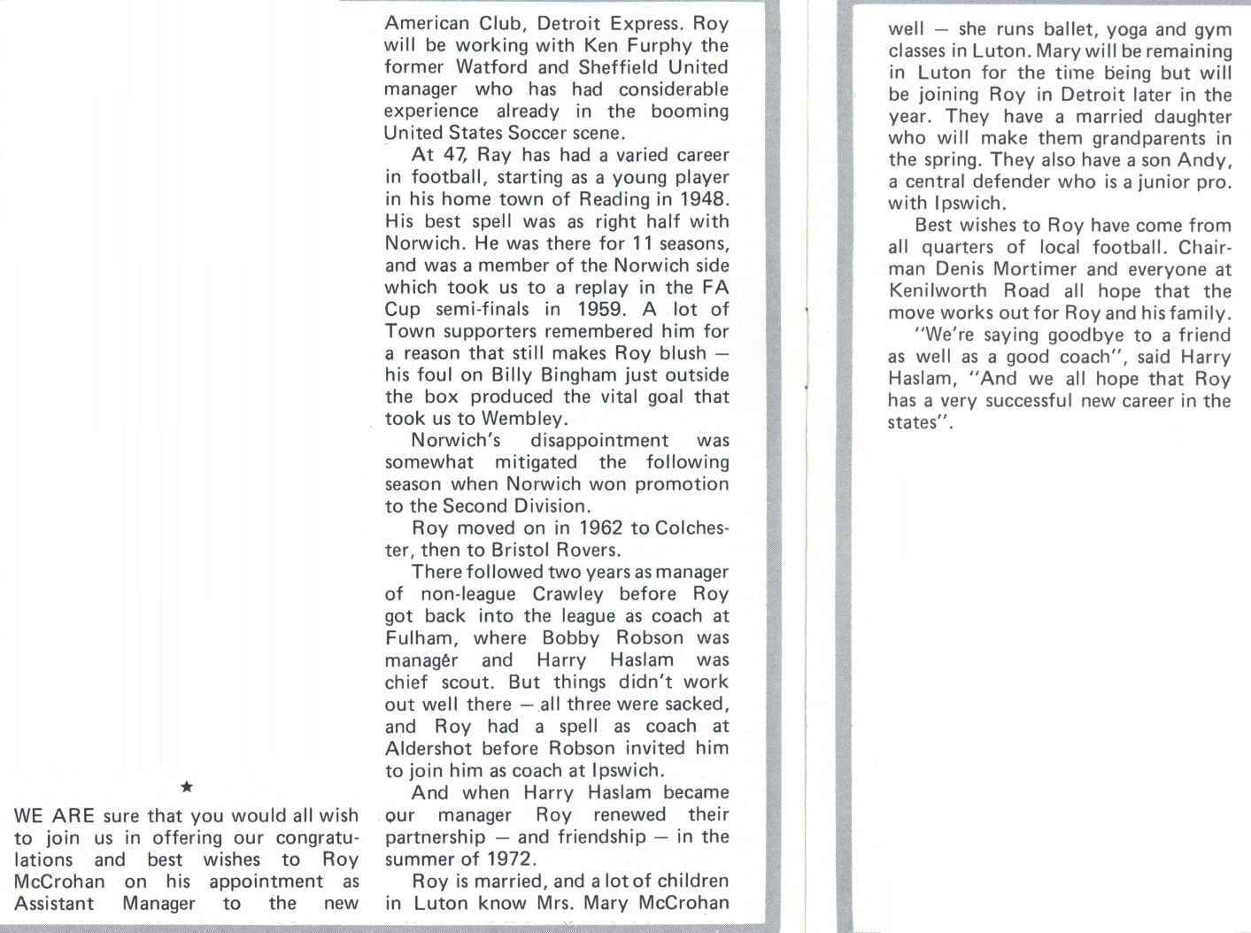Roy McCrohan | Hatters Heritage | Luton Town FC