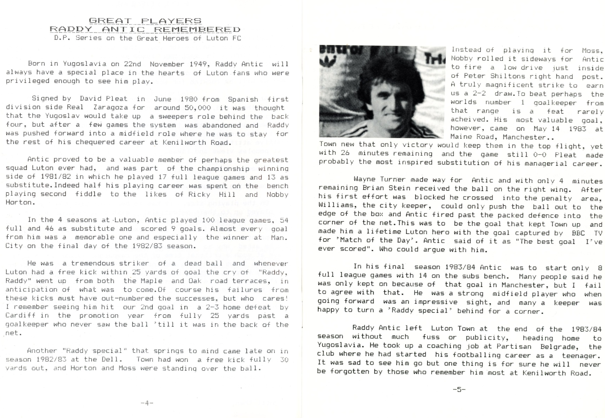 Raddy Antic | Hatters Heritage | A History of Luton Town FC