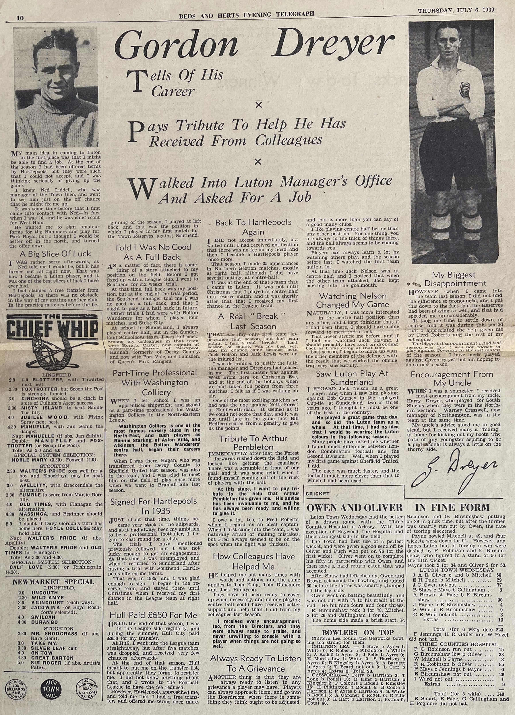 Gordon Dreyer | Hatters Heritage | A History of Luton Town FC