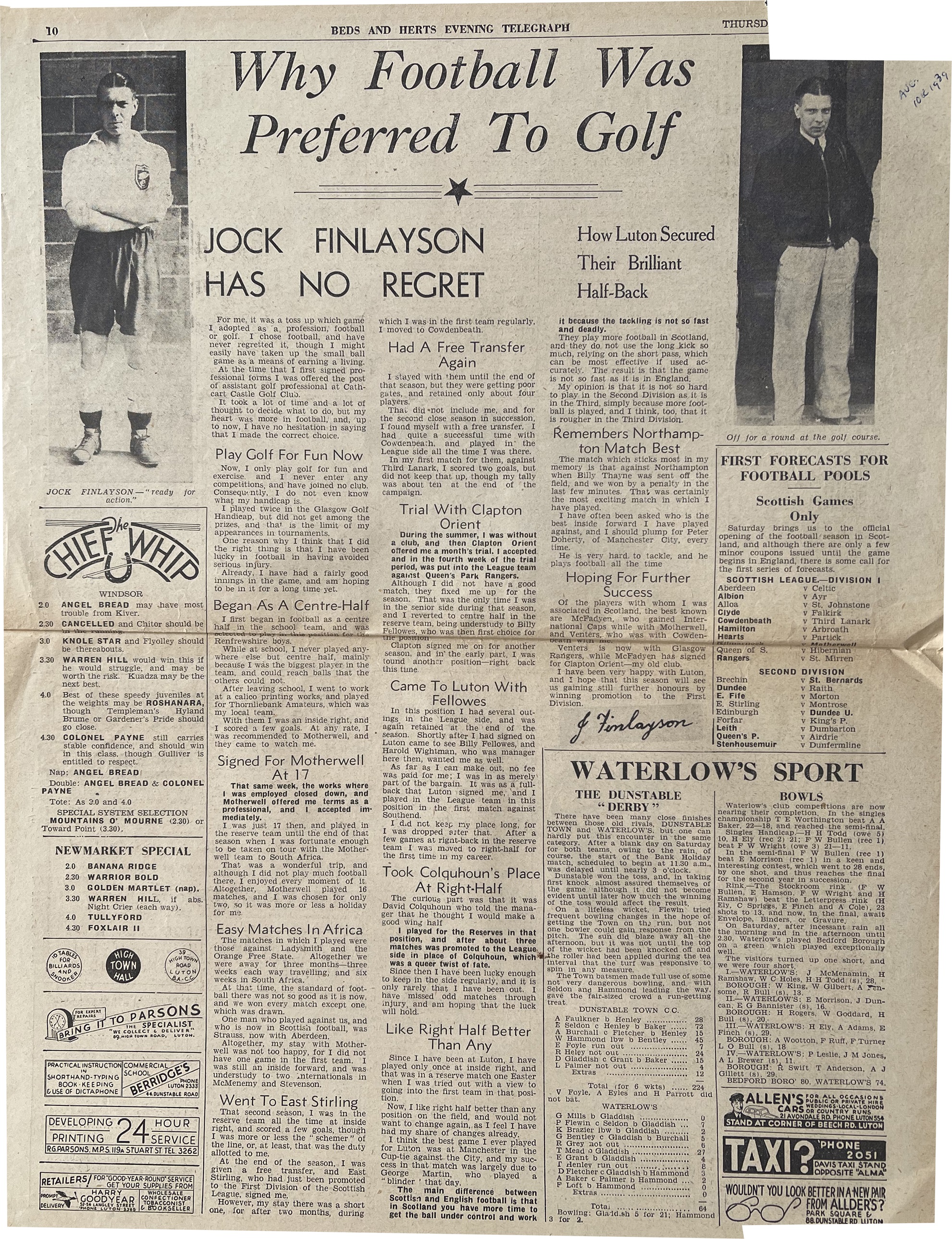 Jock Finlayson | Hatters Heritage | A History of Luton Town FC