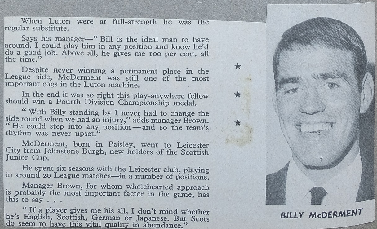 Billy McDerment | Hatters Heritage | A History of Luton Town FC