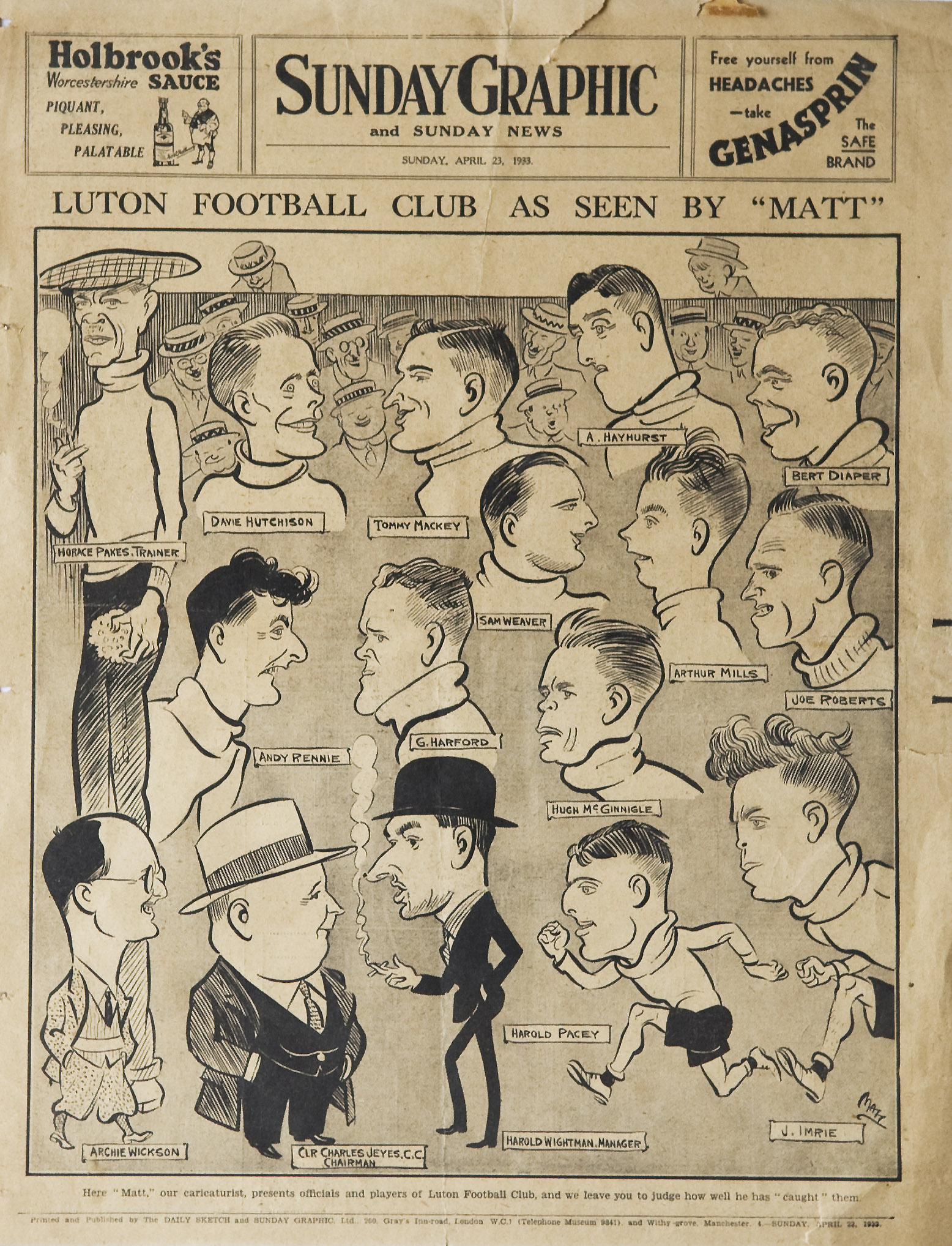 Squad Caricatures 1933 | Hatters Heritage | Luton Town FC