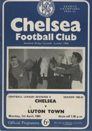 Programme: Chelsea vs Luton Town FC (1 Apr 1963) | Hatters Heritage | A ...